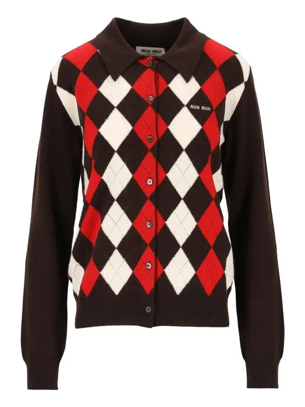 Miu Miu Cashmere Argyle Cardigan - Brown