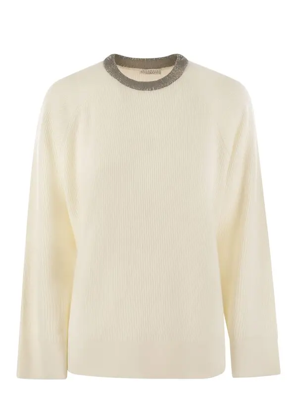 Brunello Cucinelli Ribbed Cashmere Sweater - White