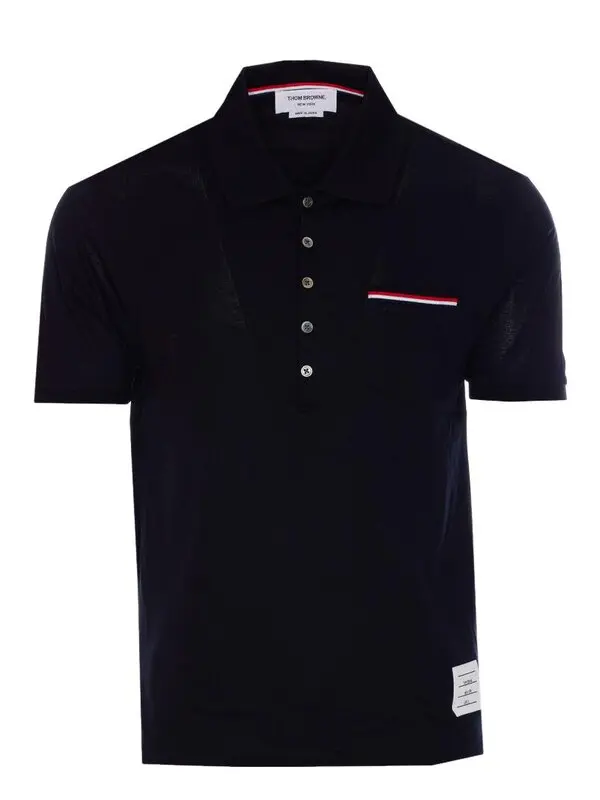Thom Browne Stripe Logo Piquet Polo - Blue