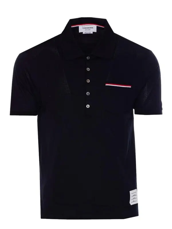 Thom Browne Stripe Logo Piquet Polo - Blue