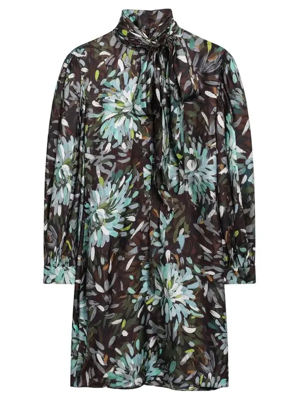 Gucci Printed Silk Twill Dress - Green