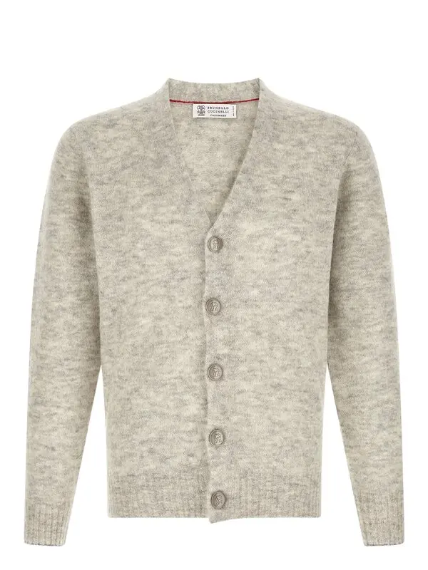 Brunello Cucinelli Cashmere Blend Cardigan With Metal Buttons - Gray