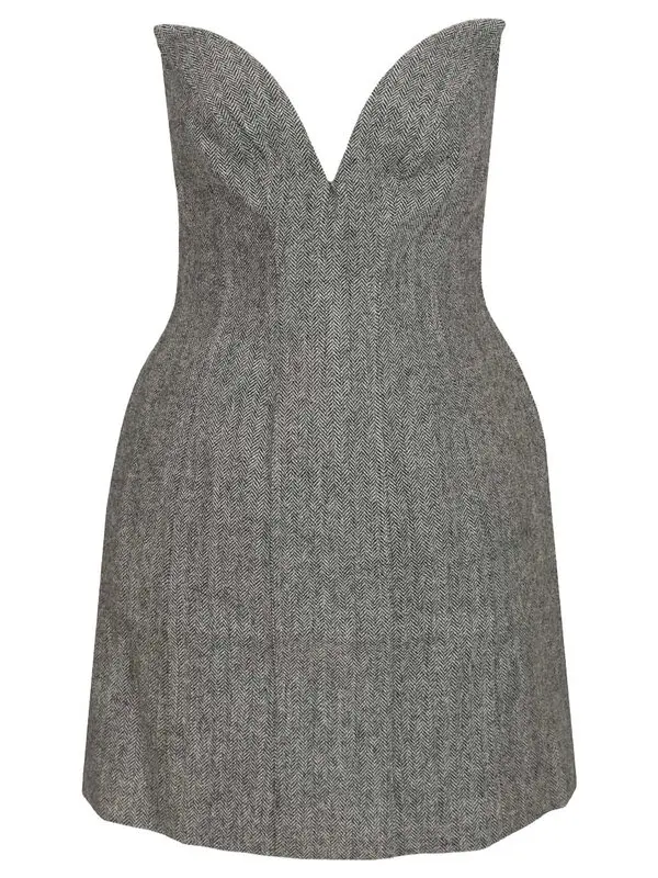 SELF-PORTRAIT Herringbone Wool Mini Dress - Gray