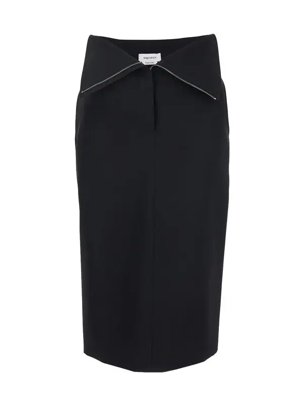 Alexander McQueen Foldover Waist Wool Skirt - Multicolor