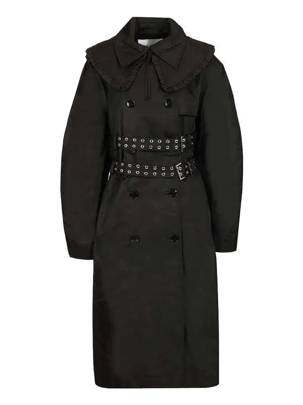 GANNI Duchesse Nylon Trench Coat - Black