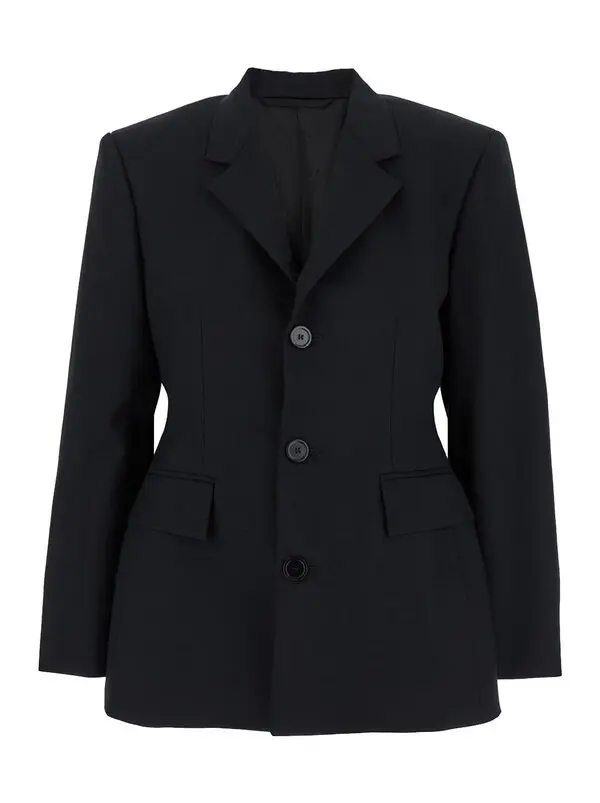 Balenciaga Hourglass' Black Single-breasted Jacket With Notched Revers In Wool - Multicolor