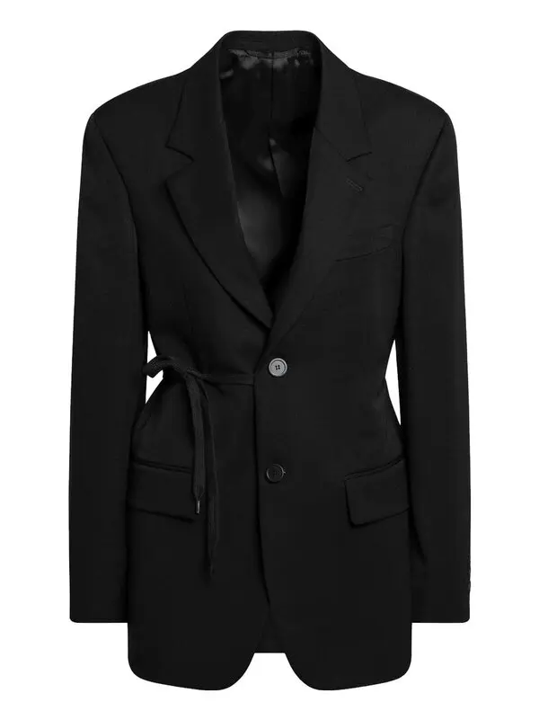 Balenciaga Wool Single Breasted Jacket With Side Tie - Black