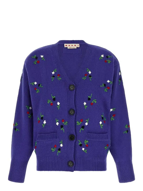 Marni Floral Embroidery Cardigan - Blue