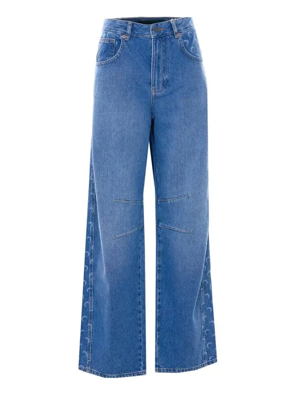 MARINE SERRE Denim Barrel Jeans With Moon Logo - Blue