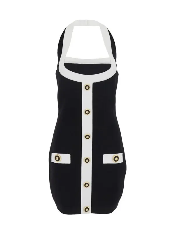 Balmain Black Dress With Square Neckline And Decorative Buttons In Viscose Blend - Multicolor