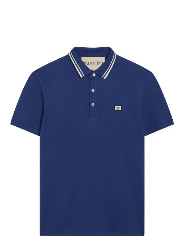 Valentino Garavani Polo Shirt With Vlogo Patch - Blue