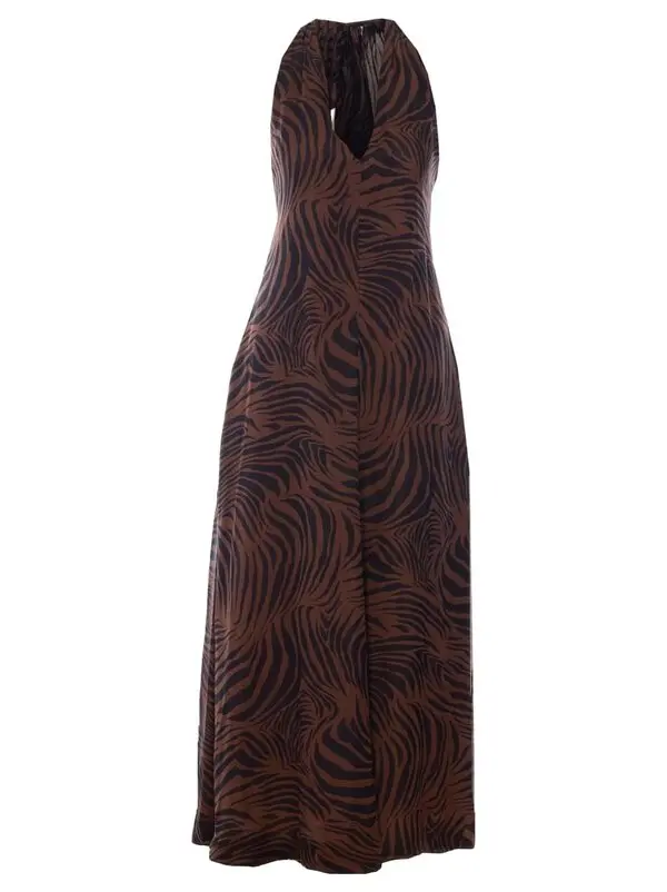 Max Mara Silk Blend Animal Print Halter Neck Dress - Brown