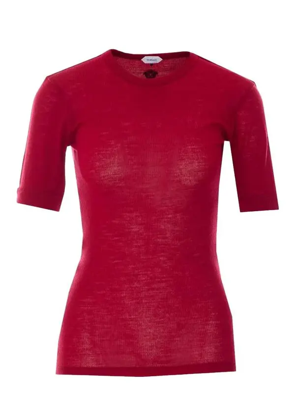 Versace Embroidered Medusa Ribbed Wool T-shirt - Red
