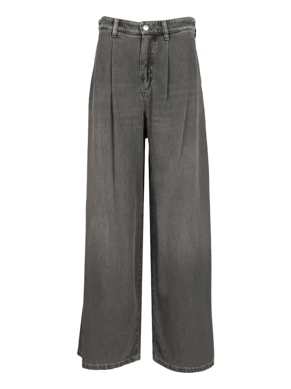 Max Mara Wide Leg Double Pleat Jeans - Gray
