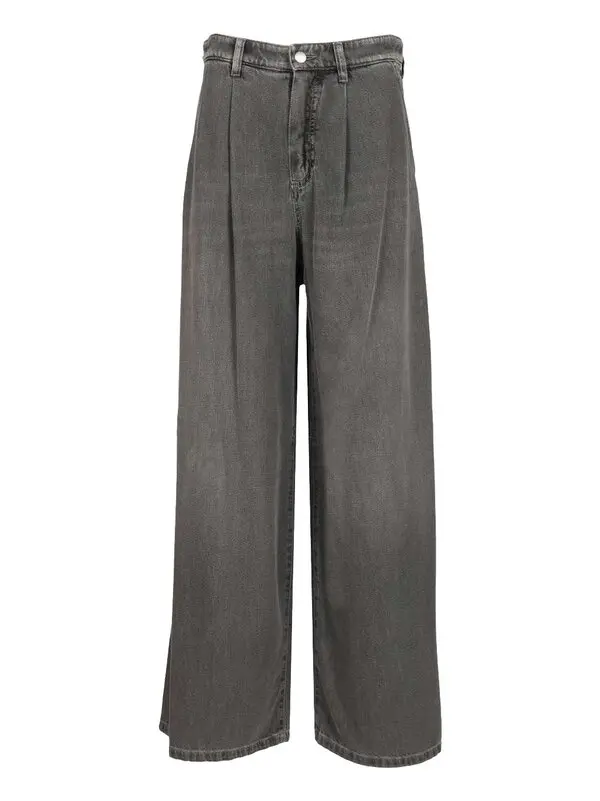 Max Mara Wide Leg Double Pleat Jeans - Gray
