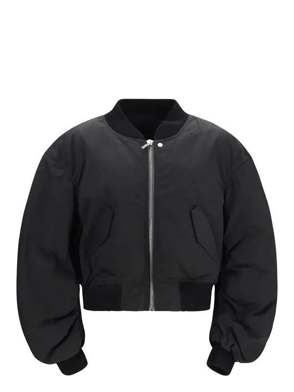 Rick Owens Bomber Jacket With Gathered Sleeves - Black