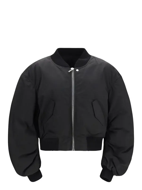 Rick Owens Bomber Jacket With Gathered Sleeves - Black