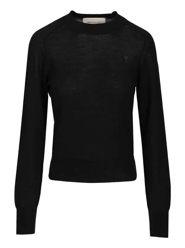 AMI Paris Crewneck Sweater With Contrasted De Coeur - Black