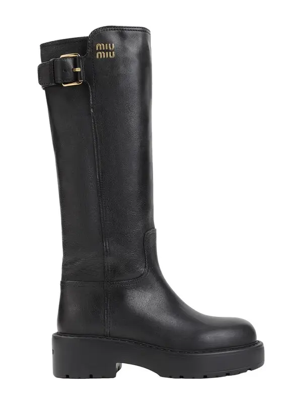 Miu Miu Buffalo Leather Knee-high Boots - Black