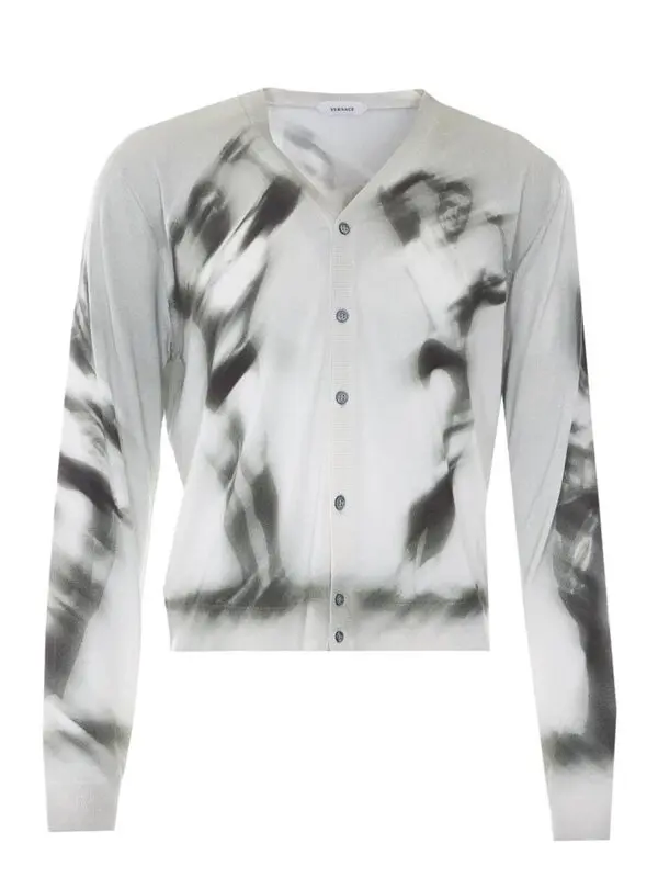 Versace The Flex Print Silk Cardigan - Gray