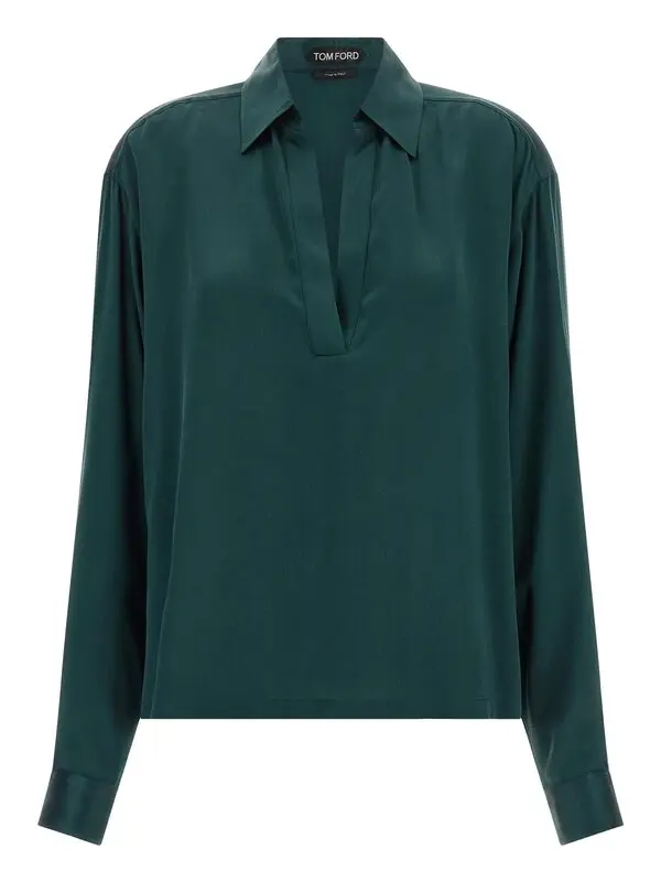 TOM FORD Satin Silk Polo Shirt - Green