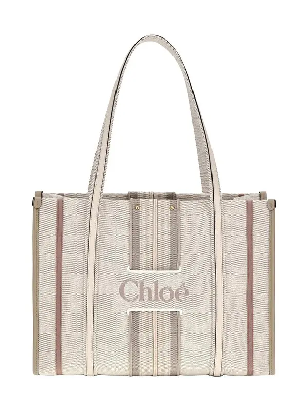 Chloé Woody Loop Canvas Tote Bag - Cream