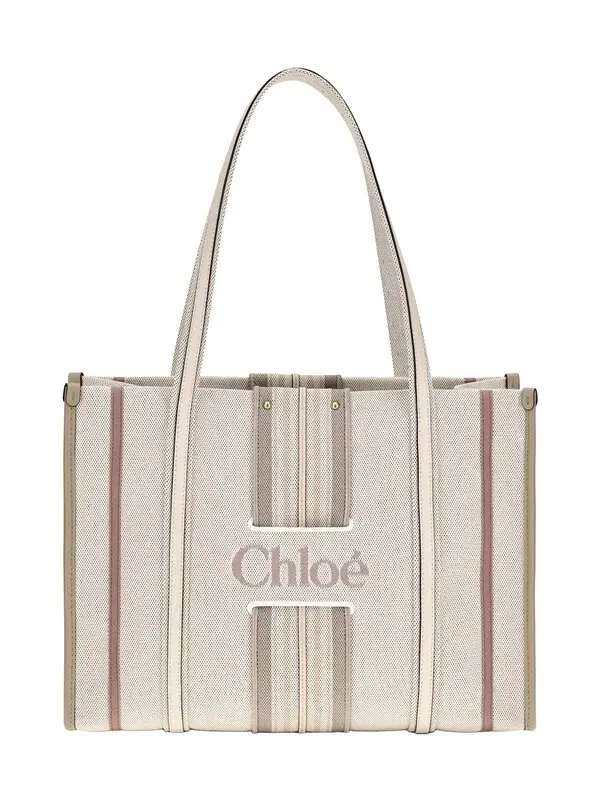 Chloé Woody Loop Canvas Tote Bag - Cream