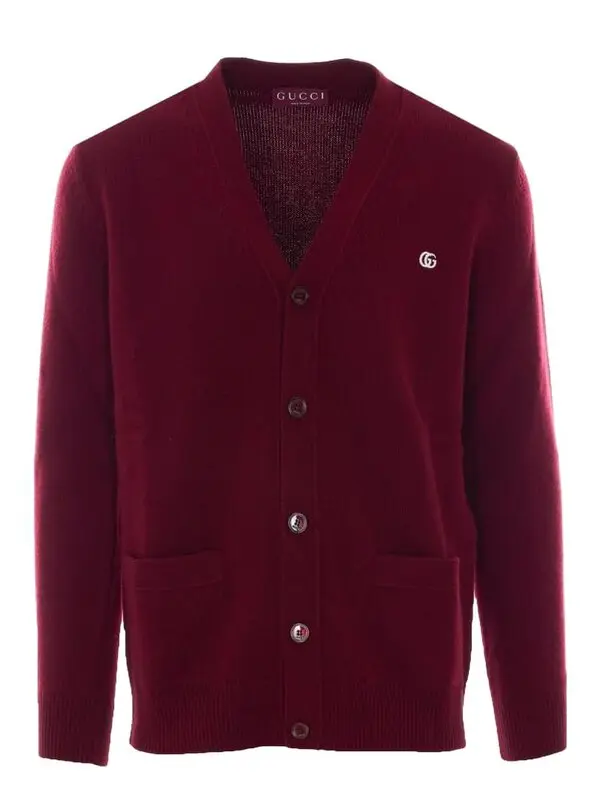 Gucci Embroidered Double Gg Cardigan - Red