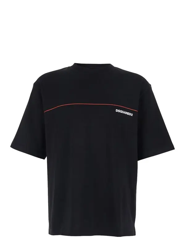 Dsquared2 Crew Neck T-shirt With Logo On The Front In Cotton For - Black