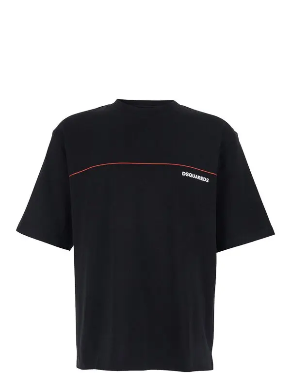 Dsquared2 Crew Neck T-shirt With Logo On The Front In Cotton For - Black