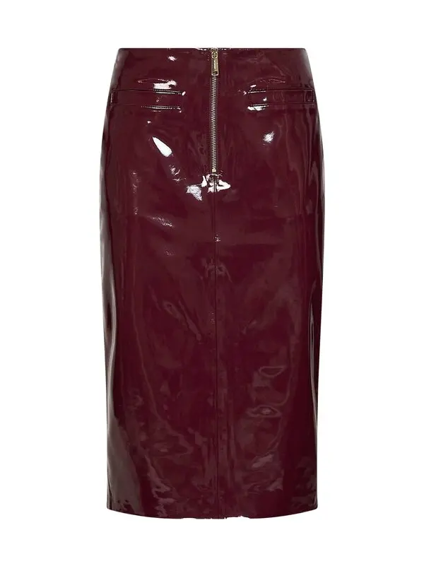 SELF-PORTRAIT Purple Glossy Faux Leather Midi Skirt - Multicolor