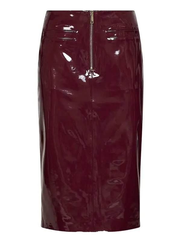 SELF-PORTRAIT Glossy Faux Leather Midi Skirt - Multicolor