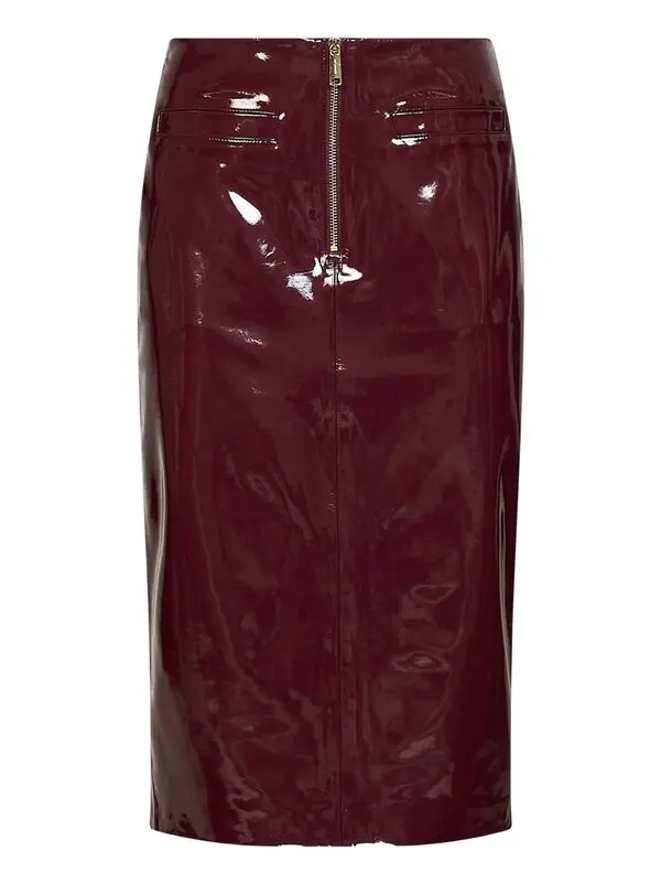 SELF-PORTRAIT Glossy Faux Leather Midi Skirt - Multicolor