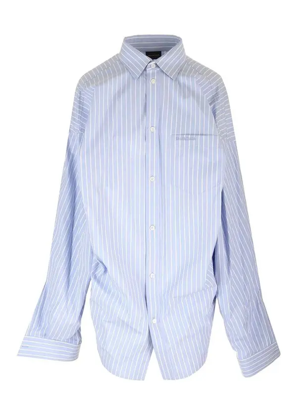Balenciaga Large Fit Asymmetric Striped Cotton Poplin Shirt - Blue