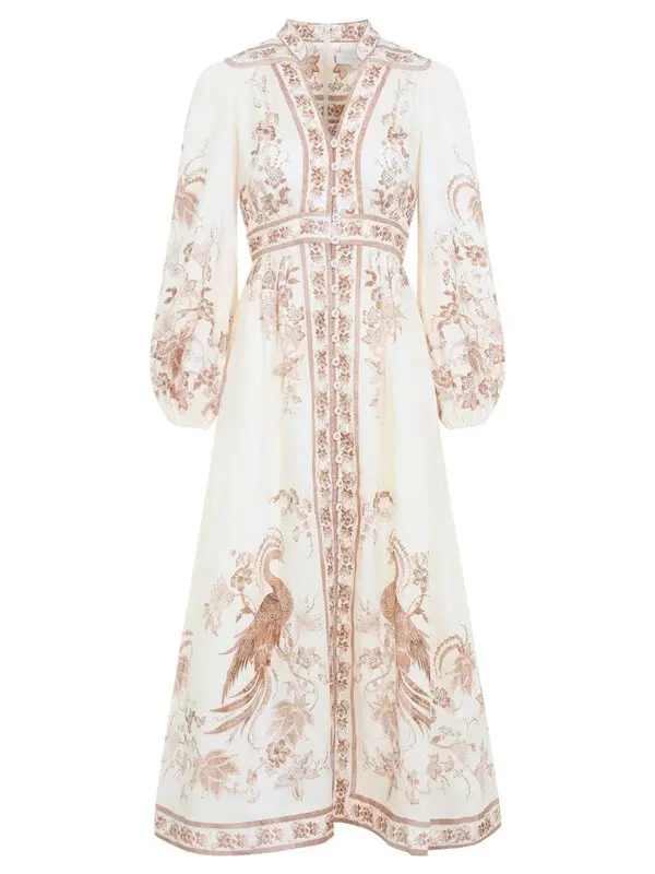 Zimmermann Indra Plunge Midi Dress - Multicolor