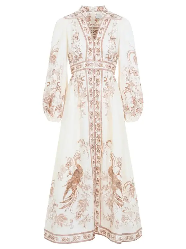 Zimmermann Indra Plunge Midi Dress - Multicolor