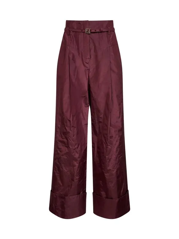 Fendi Burgundy Silk Taffeta High-rise Trousers - Multicolor
