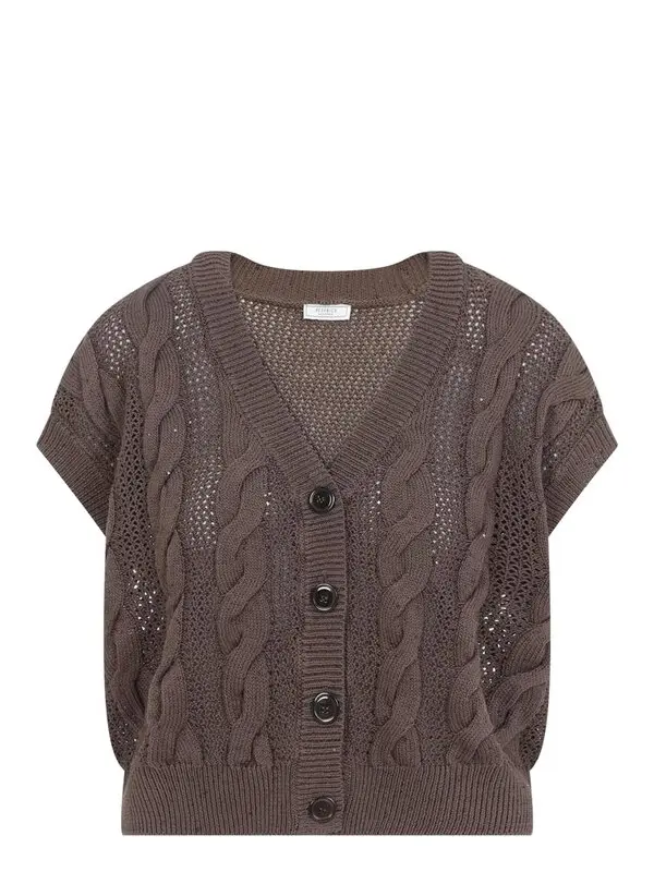 Peserico Cotton Cable-knit V-neck Top - Brown