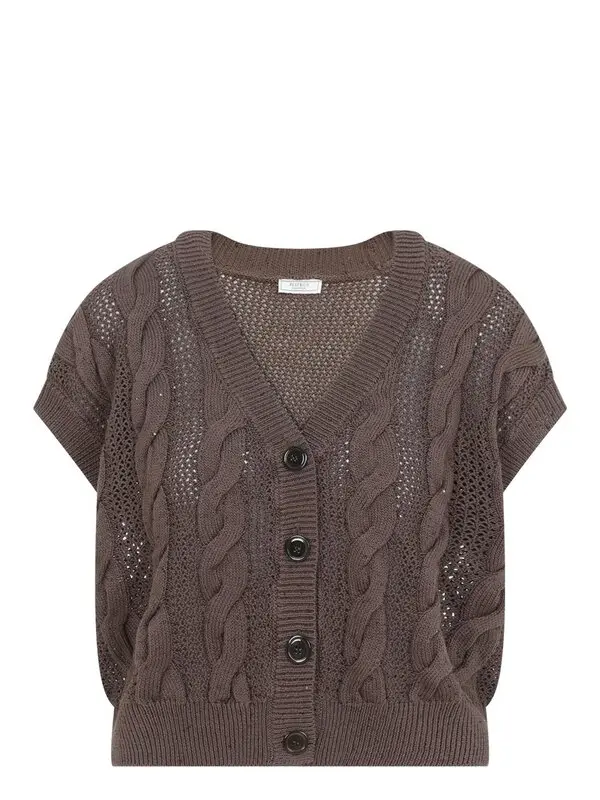 Peserico Cotton Cable-knit V-neck Top - Brown