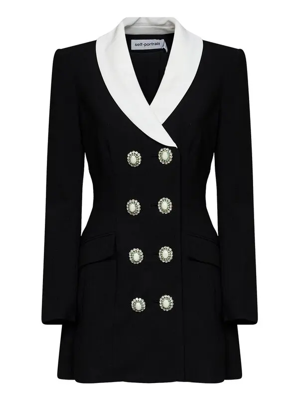 SELF-PORTRAIT Wool Tailored Blazer-style Mini Dress - Multicolor