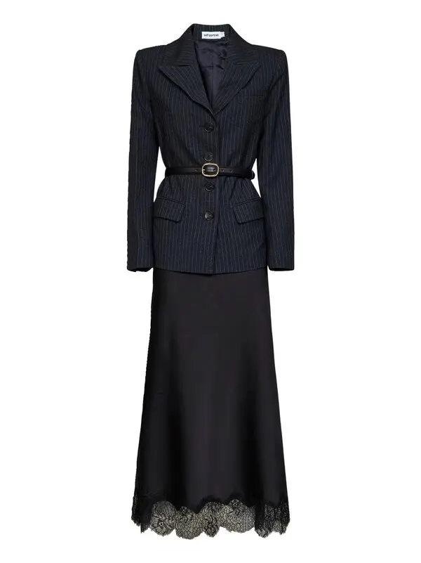 SELF-PORTRAIT Grey Tailored Dress With Pinstriped Blazer And Satin Skirt - Multicolor