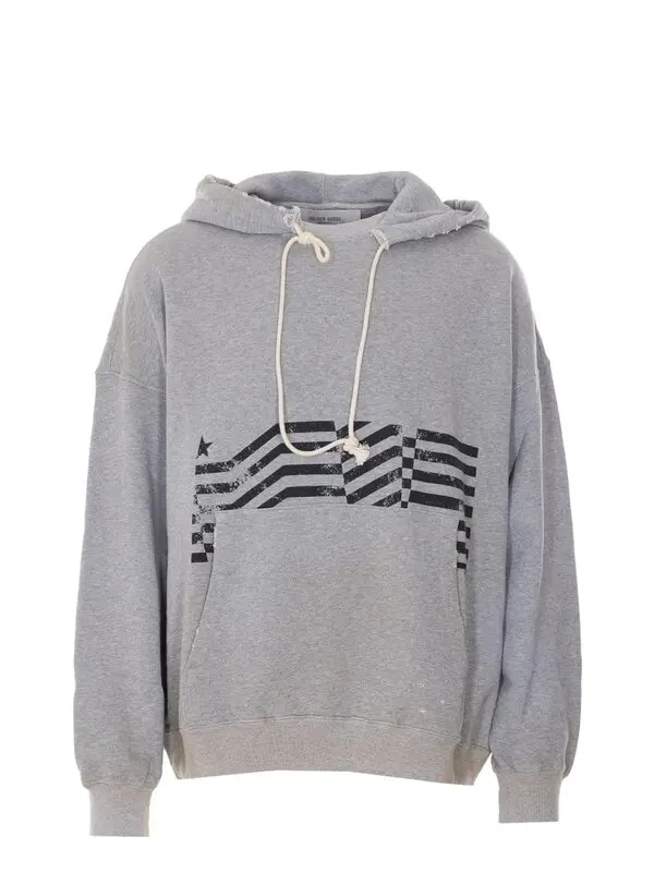 GOLDEN GOOSE Journey Hoodie With Flag Print - Gray