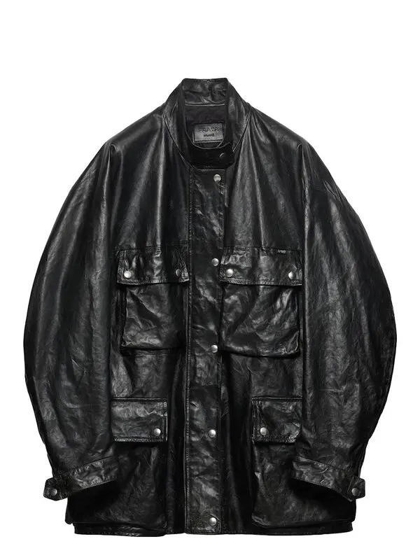 Prada Peacoat In Antiqued Leather - Black