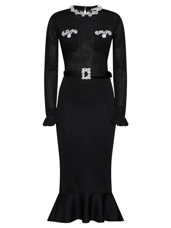 SELF-PORTRAIT Beaded Embroidery Knit Midi Dress - Multicolor