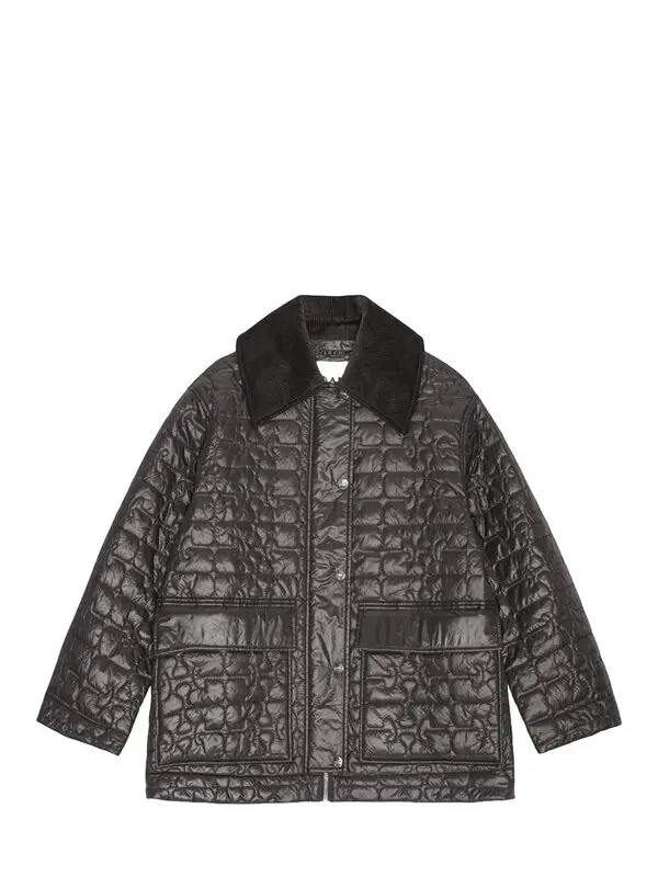 GANNI Quilted Midi Jacket - Gray