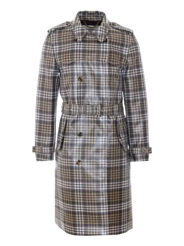 Burberry Logo Checked Trench Coat - Cream