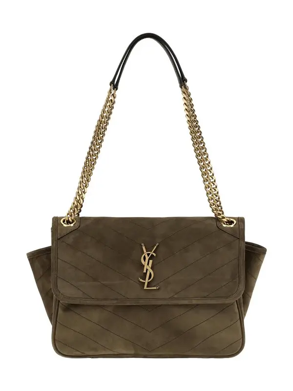 Saint Laurent Niki Tripouch Suede Shoulder Bag - Green