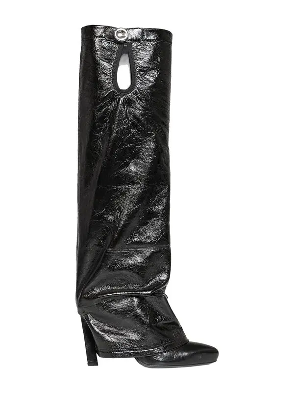 Attico Black Crackled Leather Leon High Boots - Multicolor