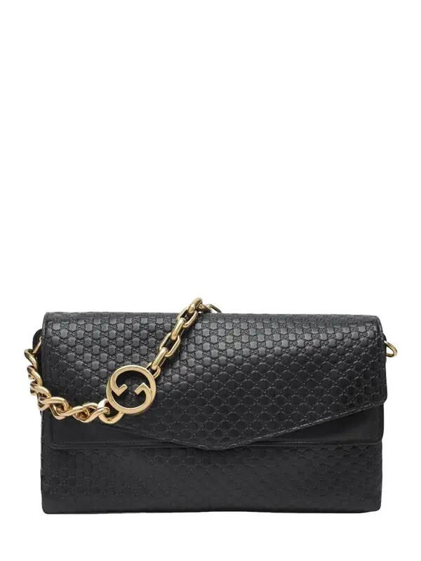 Gucci Embossed Gg Monogram Leather Shoulder Bag - Black