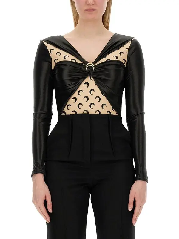 MARINE SERRE Draped Bodysuit - Black